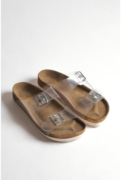 Bpm Kadın Şeffaf Çift Toka Nubuk Terlik