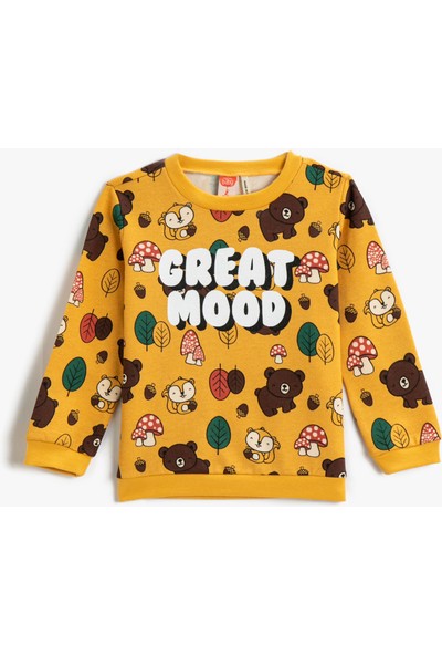 Hayvan Grafik Baskılı Sweatshirt Pamuklu