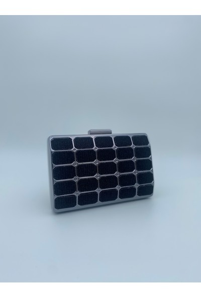 Collectiva Simli Dikdörtgen Desenli Platin Kasalı Abiye Kadın Çanta