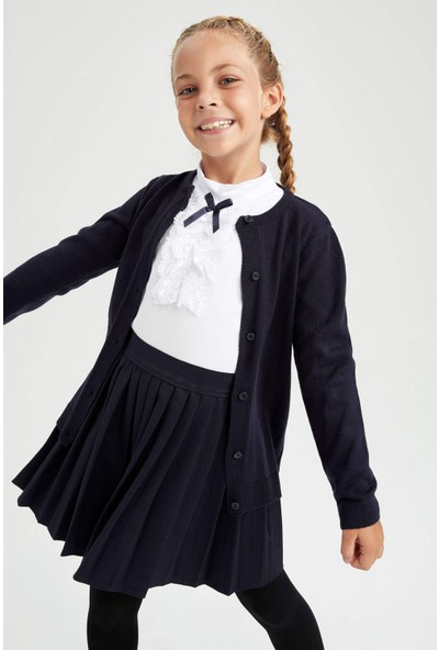 DeFacto Kız Çocuk Regular Fit Bisiklet Yaka Triko HIRKA N8407A622AU