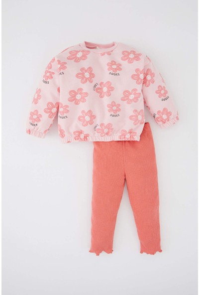 DeFacto Kız Bebek Regular Fit Bisiklet Yaka Çiçekli Sweatshirt Tayt Takım Y7368A222AU DeFacto Kız Bebek Regular Fit Bisiklet Yaka Çiçekli Sweatshirt Tayt Takım Y7368A222AU