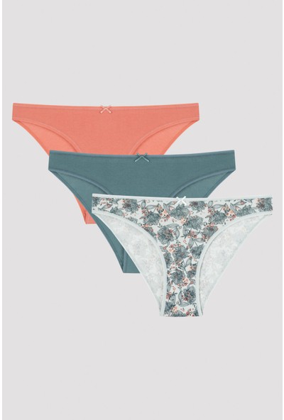 Açık Renkli Brushed Flora 3lü Slip Külot Açık Renkli Brushed Flora 3lü Slip Külot