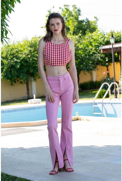 Petmudo AVM Paça Detaylı Jean Pantolon - Pembe