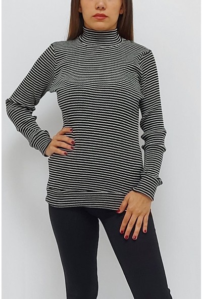 Boğazlı Çizgi Desenli Kazak Siyah Boğazlı Çizgi Desenli Kazak Siyah