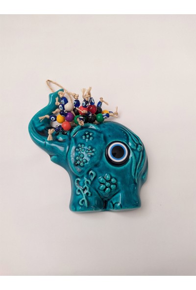 Vakida Shop Nazar Boncuklu Fil Figürlü Seramik Yarım Duvar Süsü