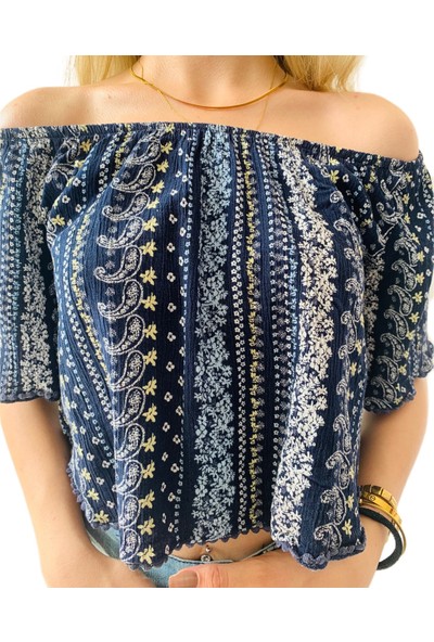 Lili Butik Lacivert Desenli Bluz Lili Butik Lacivert Desenli Bluz