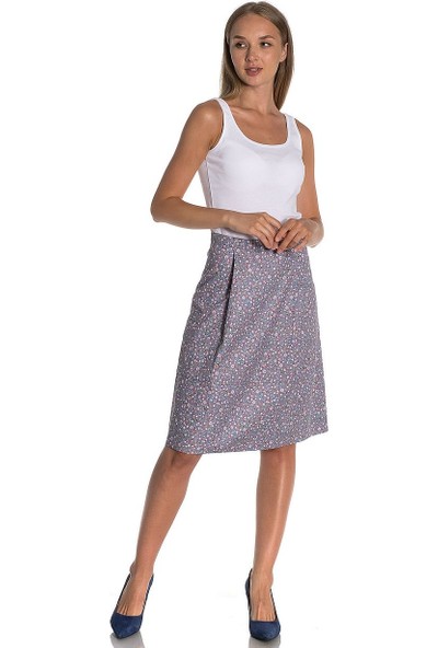 Zehhar Çiçekli Poplin Etek %100 Pamuk