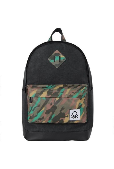 Benetton Okul Sırt Çantası Siyah Kamuflaj