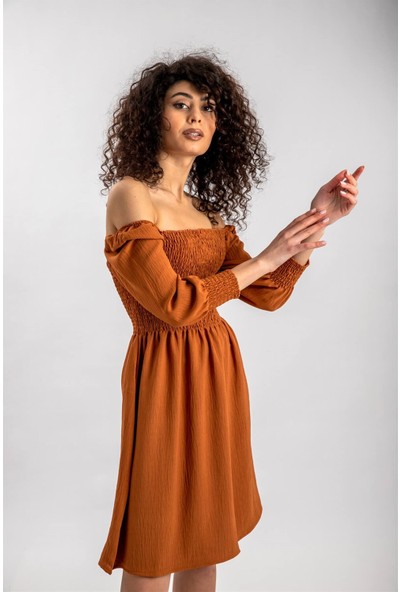 Gipeli Mini Elbise - Kahverengi Gipeli Mini Elbise - Kahverengi