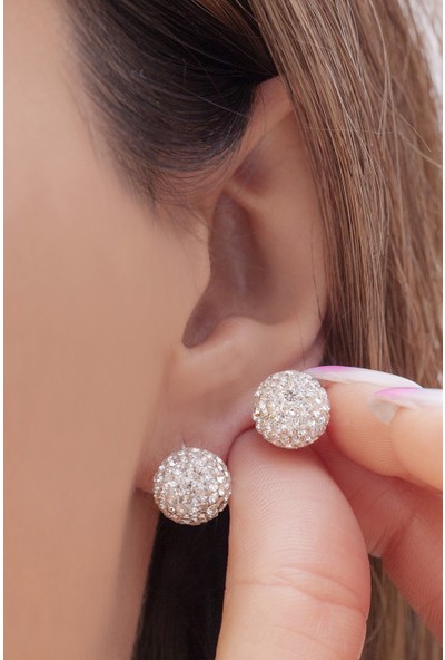 Ats Silver Gümüş Tek Taş Top Küpe 10 mm