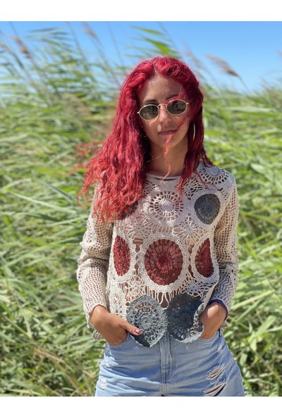 By Kuzin's Renkli Tığ Işi Bluz