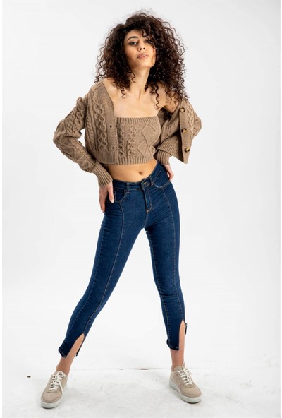 Paça Detaylı Dikişli Skinny Jean - Lacivert Paça Detaylı Dikişli Skinny Jean - Lacivert