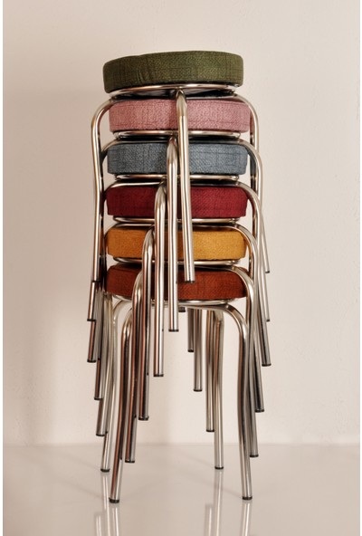 6 Adet Desenli Renkli Kumaş Nikelajlı Demir Tabure Mutfak Taburesi 6 Adet Desenli Renkli Kumaş Nikelajlı Demir Tabure Mutfak Taburesi