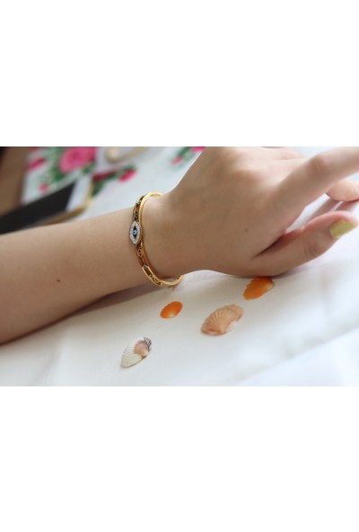 Takınalım Accessories Stainless Steel Çelik Nazar Gözlü Kelepçe