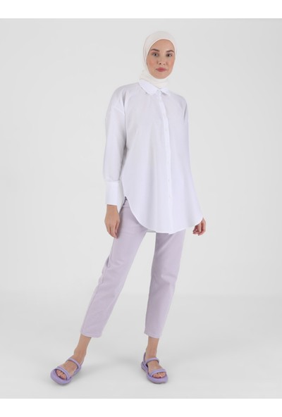Benin Yanı Yırtmaç Detaylı Poplin Tunik - Off White - Benin Benin Yanı Yırtmaç Detaylı Poplin Tunik - Off White - Benin