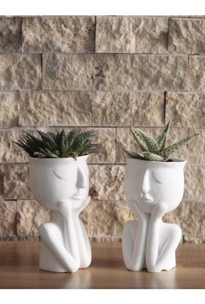 Stonnish Dekoratif Düşünen Kadın Sukulent Saksı Çifti Stonnish Dekoratif Düşünen Kadın Sukulent Saksı Çifti