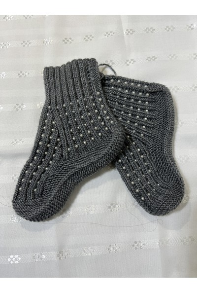 Neom Handcraft Gri Uzun El Örgüsü Boncuklu Patik