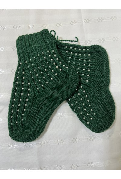 Neom Handcraft Koyu Yeşil Uzun El Örgüsü Boncuklu Patik