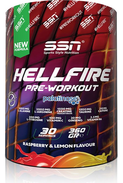 Ssn Hellfire Pre-Workout 360 Gr. Ahududu & Limon Aromalı Ssn Hellfire Pre-Workout 360 Gr. Ahududu & Limon Aromalı