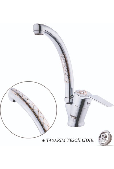 Aquamix Özel Motif ve Taş Işlemeli Sınırlı Sayıda Lavabo Kuğu Evye Bataryası