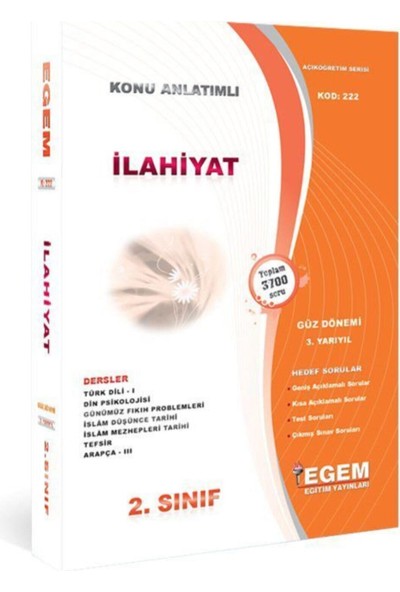 Egem Yayınları Aöf 2. Sınıf Ilahiyat Konu Anlatımlı Soru Bankası Güz Dönemi(3. Yarıyıl)