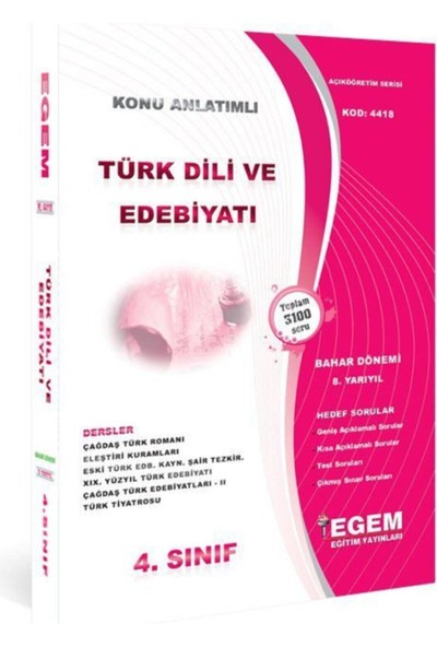 Egem Yayınları Aöf Türk Dili ve Edebiyatı(Bahar Dönemi) 4.sınıf Konu Anlatımlı Soru Bankası(8.yarıyıl) Egem Yayınları Aöf Türk Dili ve Edebiyatı(Bahar Dönemi) 4.sınıf Konu Anlatımlı Soru Bankası(8.yarıyıl)