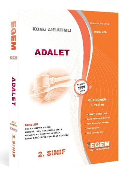 Egem Yayınları Aöf 2. Sınıf Adalet Konu Anlatımlı Soru Bankası Güz Dönemi(3. Yarıyıl) Güncel Yeni Baskı Egem Yayınları Aöf 2. Sınıf Adalet Konu Anlatımlı Soru Bankası Güz Dönemi(3. Yarıyıl) Güncel Yeni Baskı