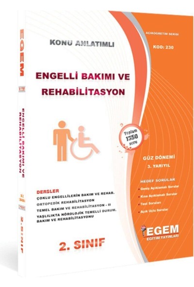 Egem Yayınları Aöf 2. Sınıf Engelli Bakım ve Rehabilitasyon Konu Anlatımlı Soru Bankası-Güz Dönemi(3. Yarıyıl)