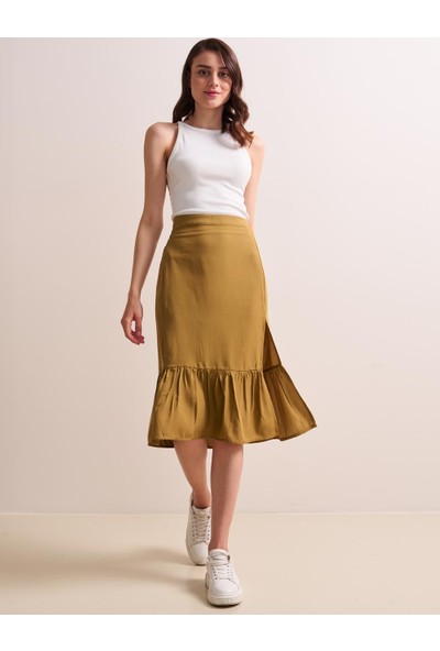 Kadın Yağ Yeşili Düz Kesim Normal Bel Etek Kadın Yağ Yeşili Düz Kesim Normal Bel Etek