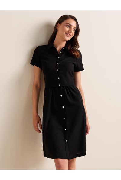 Jimmy Key Kadın Siyah Düz Kesim Polo Yaka Kısa Kollu Düğmeli Elbise Jimmy Key Kadın Siyah Düz Kesim Polo Yaka Kısa Kollu Düğmeli Elbise