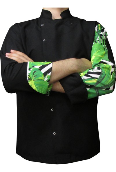 DGR Desenli (Yeşil Yaprak) Siyah Aşçı Ceketi