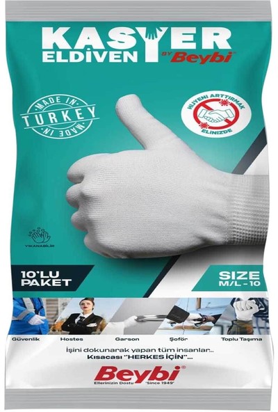 Beybi Polyester Örme Koruyucu Kasiyer Eldiveni Yıkanabilir Beyaz 10'lu Beybi Polyester Örme Koruyucu Kasiyer Eldiveni Yıkanabilir Beyaz 10'lu