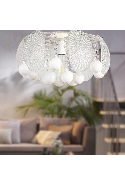 Begüsa Aksan Tekli Avize Beyaz Beyaz Cam