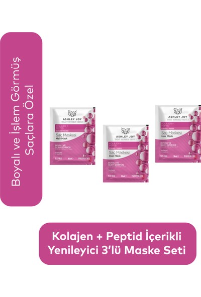 Ashley Joy Boyalı ve Işlem Görmüş Saçlara Özel Yenileyici Saç Maskesi 30 ml 3 Adet Set Ashley Joy Boyalı ve Işlem Görmüş Saçlara Özel Yenileyici Saç Maskesi 30 ml 3 Adet Set