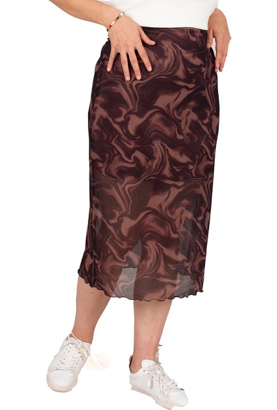 Truva Xxl Büyük Beden Kadın Giyim Şifon Astarlı Etek Kahverengi ETK138T Truva Xxl Büyük Beden Kadın Giyim Şifon Astarlı Etek Kahverengi ETK138T