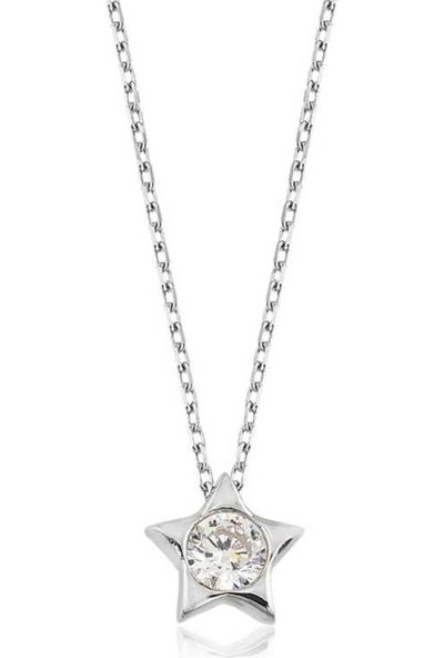 Gumush Gümüş Tek Taş Yıldız Bayan Kolye