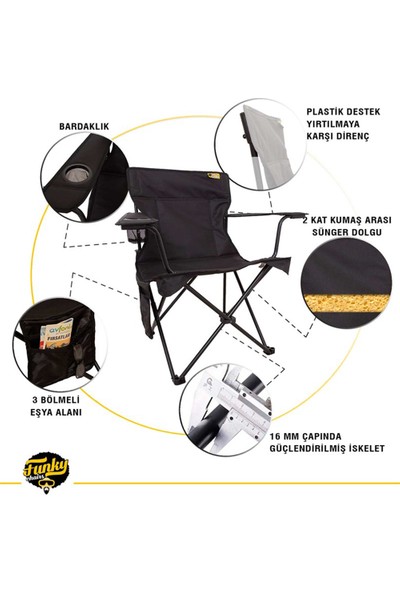 Funky Chaırs 2'li V2 Siyah Lüks Kamp Sandalyesi Funky Chaırs 2'li V2 Siyah Lüks Kamp Sandalyesi