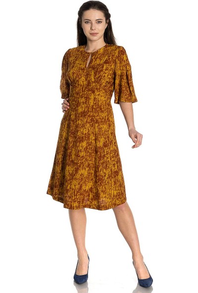 Zehhar Hardal Rengi Viskon Elbise