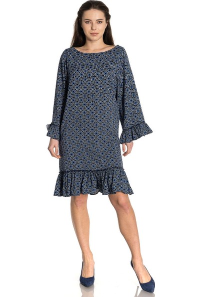 Zehhar Farbala Detaylı Viskon Elbise