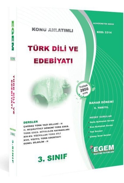 Egem Yayınları Aöf Türk Dili Edebiyatı (Bahar Dönemi)3 Sınıf Konu Anlatımlı Soru Bankası(6. Yarıyıl) Egem Yayınları Aöf Türk Dili Edebiyatı (Bahar Dönemi)3 Sınıf Konu Anlatımlı Soru Bankası(6. Yarıyıl)