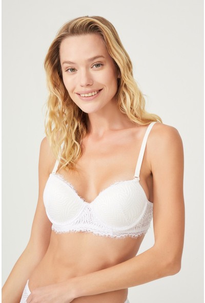 Cansoy Zeta Desenli Desteksiz Ekru Sütyen Cansoy Zeta Desenli Desteksiz Ekru Sütyen