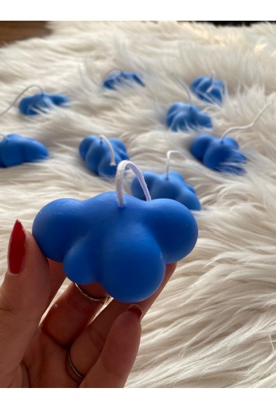 Bulut Desenli El Yapımı Dekoratif Mavi Mum