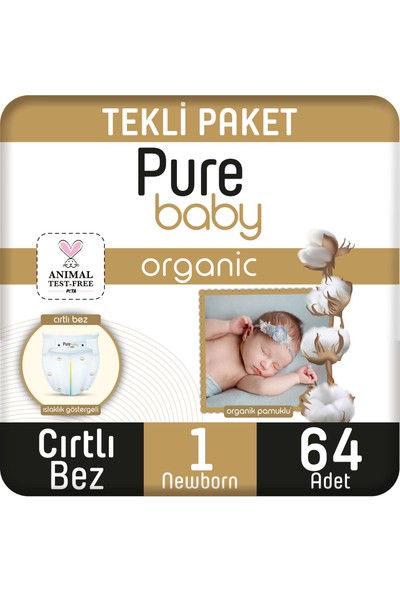 Pure Baby Organik Pamuklu Cirtli Bez Tekli Paket 1 Numara Yenidogan 64 Adet Pure Baby Organik Pamuklu Cirtli Bez Tekli Paket 1 Numara Yenidogan 64 Adet