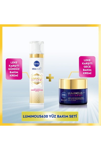 NIVEA Luminous630 Leke Karşıtı Gündüz Yüz Kremi 40ml ve Luminous630 Leke Karşıtı Gece Kremi 50ml NIVEA Luminous630 Leke Karşıtı Gündüz Yüz Kremi 40ml ve Luminous630 Leke Karşıtı Gece Kremi 50ml