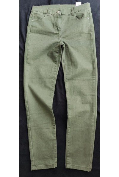 Carol Likralı Haki Boru Paça Kadın Kot Pantolon