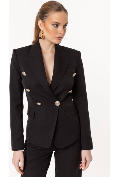 Coral Düğmeli Blazer Ceket Siyah Coral Düğmeli Blazer Ceket Siyah