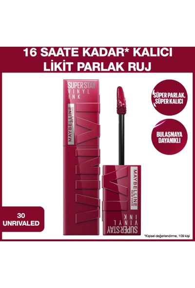 Maybelline New York Super Stay Vinyl Ink Uzun Süre Kalıcı Likit Parlak Ruj 30 Unrivaled Maybelline New York Super Stay Vinyl Ink Uzun Süre Kalıcı Likit Parlak Ruj 30 Unrivaled