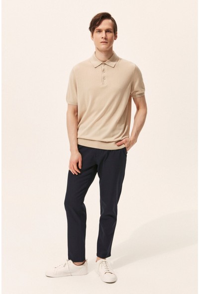 Bej Kaşmir Ipek Utku Kısa Kollu Polo Yaka Triko Bej Kaşmir Ipek Utku Kısa Kollu Polo Yaka Triko