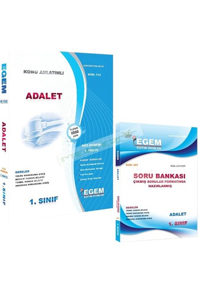 Egem Yayınları AÖF Adalet 1. Sınıf 1. Yarıyıl Güz Dönemi Set Egem Yayınları AÖF Adalet 1. Sınıf 1. Yarıyıl Güz Dönemi Set