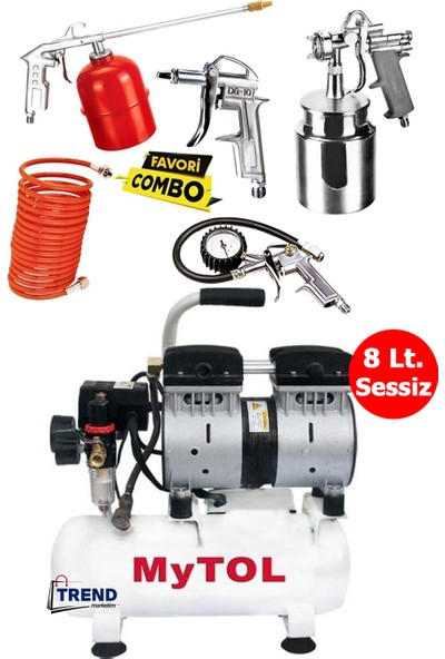 Mytol 8 Litre Süper Sessiz Yağsız Hava Kompresörü ve Havalı Alet Seti Mytol 8 Litre Süper Sessiz Yağsız Hava Kompresörü ve Havalı Alet Seti